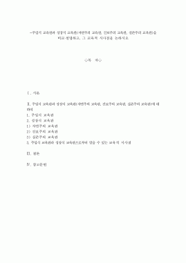 [인간과교육 공통] 주입식 교육관과 성장식 교육관(자연주의 교육관, 진보주의 교육관, 실존주의 교육관)을 비교·설명하고, 그 교육적 시사점을 논하시오@@-1페이지