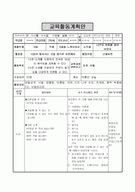 [유아교과교육론]교육활동계획안 - 학급연령(만3세) 활동유형(신체표현) 생활주제(가을) 활동명(낙엽이 떨어지는 것을 몸으로 표현해요) 교육과정 관련요소(표현 생활)-1페이지