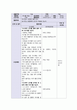 [유아교과교육론] 교육활동계획안 - 학급연령(만4세) 활동유형(이야기나누기) 집단형태(대집단) / 생활주제 : 가을 활동명 : 추수를 해요 -1페이지