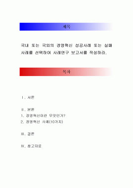 국내 또는 국외의 경영혁신 성공사례 또는 실패사례를 선택하여 사례연구 보고서를 작성하라.-1페이지