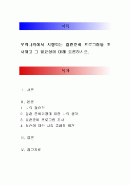 우리나라에서 시행되는 결혼준비 프로그램을 조사하고 그 필요성에 대해 토론.-1페이지