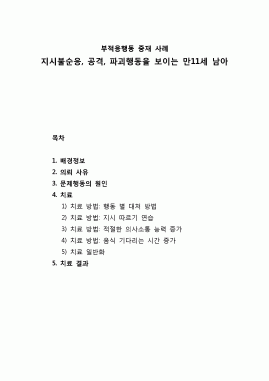 부적응행동 중재 사례_ 지시불순응, 공격, 파괴행동을 보이는 만11세 남아 - 배경정보, 의뢰사유, 문제행동의 원인 및 치료, 치료결과-1페이지