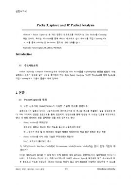 네트워크 PacketCapture and IP Packet Analysis-1페이지