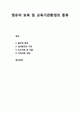 [아동환경과 보육] 영유아 보육 및 교육기관환경의 종류(물리적 환경, 실내공간의 구성, 교수자료 및 비품, 지역사회 자원)-1페이지