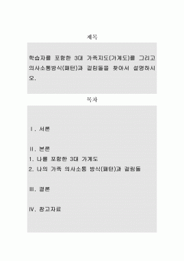 학습자를 포함한 3대 가족지도(가계도)를 그리고 의사소통방식(패턴)과 걸림돌을 찾아서 설명.-1페이지