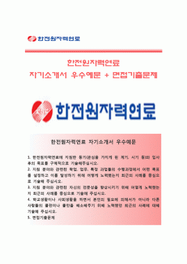 (한전원자력연료자기소개서 + 면접족보) 한전원자력연료자소서 _한전원자력연료합격자기소개서한전원자력연료자소서항목-1페이지