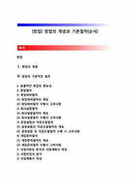 [창업(創業)] 창업의 개념과 창업의 기본적인 절차(순서) (효율적인 창업의 중요성, 창업절차, 사업타당성 분석과 사업계획서 작성)-1페이지