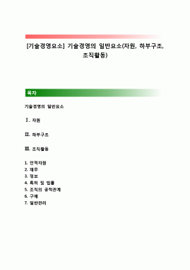 [기술경영요소] 기술경영(技術經營)의 일반요소 (자원, 하부구조(Infrastructure), 조직활동(Activities))-1페이지