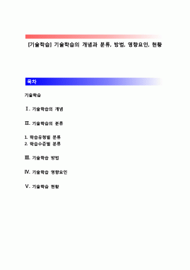 [기술학습] 기술학습 (기술학습의 개념, 기술학습의 분류, 기술학습 방법, 기술학습 영향요인, 기술학습 현황)
-1페이지