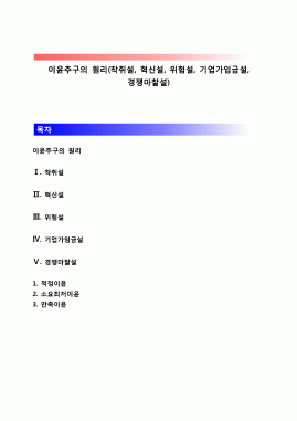 이윤추구의 원리 - 착취설(extortion theory), 혁신설(innovation theory), 위험설(risk theory), 기업가임금설(entrepreneurs wage theory), 경쟁마찰설(competitive-friction theory)-1페이지