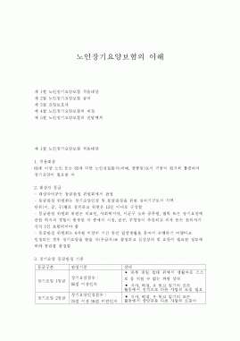 노인장기요양보험의 이해 (노인장기요양보험 적용대상, 노인장기요양보험 급여, 요양보호사, 노인장기요양보험의 재정, 노인장기요양보험의 전달체계)-1페이지