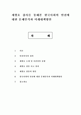 세월호 참사를 통해본 한국사회의 안전에 대한 문제인식과 미래대책방안 (안전의식, 세월호 사건당일 출항, 세월호 침몰 사고 경과, 세월호 침몰의 원인, 한국사회의 안전에 대한 문제인식과 미래대책방안)-1페이지