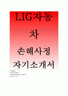 LIG자동차손해사정 자기소개서:LIG자동차손해사정자소서,지원동기,입사후포부,LIG자동차손해사정채용 자소서항목,LIG자동차손해사정 자동차보험 대물,차량,LIG자동차손해사정자기소개서예문-1페이지