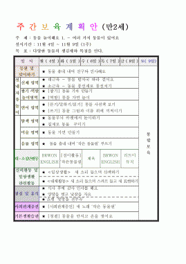 2013년 평가인증 통과한 만2세 11월 동물 놀이해요1 보육일지(보육실습일지)-1페이지