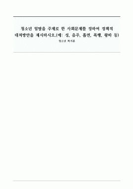 청소년 일탈을 주제로 한 사회문제를 정하여 정책적 대처방안을 제시하시오-1페이지