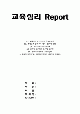 교육심리학 (피아제와 비고츠키의 한글공부법, 에릭슨과 콜버그의 사회·정서적 발달 가드너의 다중지능이론, 고전적 조건화와 조작적 조건화, 정보처리이론의 주의집중법)-1페이지