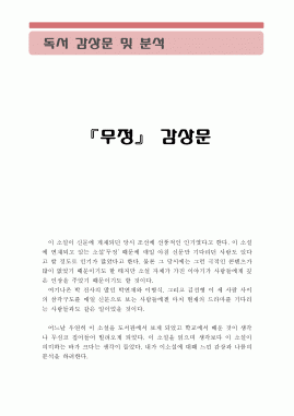 무정 독후감 및 분석 (무정 독후감, 무정 독서감상문, 무정 감상문,무정 줄거리, 무정 분석, 무정 이해, 무정 해석, 무정 인물분석,무정 비평, 무정 시대적 배경, 무정 요약)-1페이지