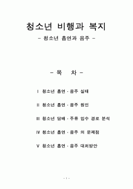 청소년 비행과 복지 - 청소년 흡연과 음주 (청소년 흡연・음주 실태, 원인, 문제점 및 대처방안, 청소년 담배・주류 입수 경로 분석)-1페이지