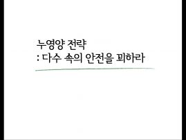 누영양 전략 : 다수 속의 안전을 꾀하라 (누영양의 비지니스, 위험감소 전략, 지배력확보 전략, 수적인 우위를 통해 위험을 희석, P&G 사례, 제약산업 사례, 코카콜라 맥도날드 사례).pptx-1페이지