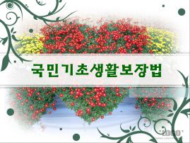 국민기초생활보장법 (입법배경, 생활보호법과의 비교, 보장절차, 수급자 선정기준, 주요원칙, 급여수준, 보장시설, 행정기관, 문제점 및 개선방안).pptx-1페이지