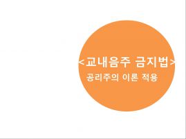 <교내음주 금지법> 공리주의 이론 적용 - 교내음주 금지법,공리주의 이론 적용,최대 다수의 최대 행복,사례조사,정당화 및 견해.pptx-1페이지