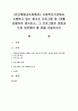 [인간행동과사회환경] 사회복지기관에서 시행하고 있는 청소년 프로그램 중 1개를 관찰하여 제시하고,  그 프로그램의 장점과 수정 보완해야 할 점을 서술하시오 [청소년]-1페이지