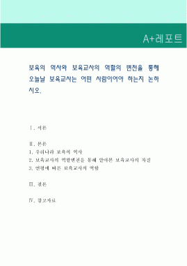 보육의 역사와 보육교사의 역할의 변천을 통해 오늘날 보육교사는 어떤 사람이어야 하는지 논하시오.-1페이지