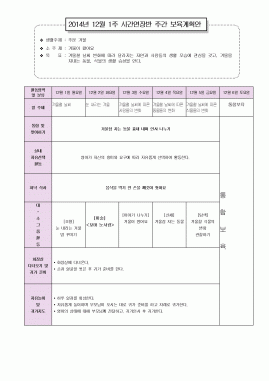 어린이집 시간연장 보육일지 14년 12월 (혼합연령) - 주제 : 추운 겨울, 겨울철 날씨 | 생활주제 : 겨울이 왔어요, 추운 겨울 & 따뜻하게 지내요 & 추운 겨울 & 성탄절-1페이지