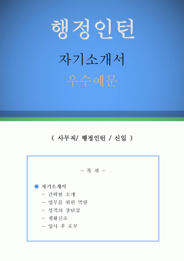 행정인턴 자기소개서 우수예문 (사무직 인턴 자소서, 행정직 자기소개서, 청년인턴 자기소개서,중소기업 자소서,공공기관 자기소개서 ,공기업, 기술연구원,공사,합격예문,우수예문)-1페이지