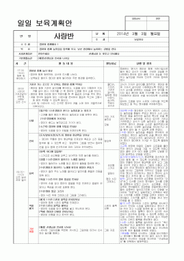 ≪일주일 일일 보육계획안 14년 3월 1주≫ ((0세/2수준/월~금) 주제 : 낯설어요 | 소주제 : 엄마와 함께해요 1 | 목표 : 엄마와 함께 놀잇감을 탐색해 보고, 낯선 환경에서 놀이하는 경험을 한다-1페이지