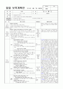 ≪일주일 일일 보육계획안 14년 4월 2주≫ (0세/2수준/월~금) 주제 : 낯설어요 | 소주제 : 선생님을 만져 봐요 2 | 목표 : 교사와 스킨십을 나누며 안정적인 애착을 형성한다-1페이지