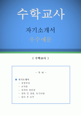 수학교사 자소서,기간제교사 자기소개서,수학선생 자기소개서,중학교교사 자소서,고등학교교사 합격예문,수학교사 우수예문,중고등학교 자소서 잘쓴예,샘플-1페이지