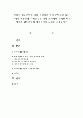 사회적 협동조합에 대해 설명하고 현재 운영되고 있는 사회적 협동조합 사례를 2개 이상 조사하여 소개한 다음 사회적 협동조합의 사회복지적 의의를 서술 [사회적 협동조합]-1페이지