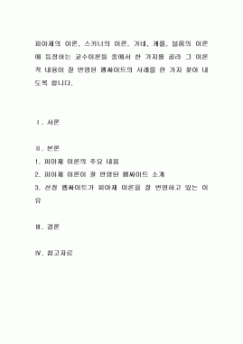 피아제의 이론, 스키너의 이론, 가네, 캐롤, 블룸의 이론에 등장하는 교수이론들 중에서 한 가지를 골라 그 이론적 내용이 잘 반영된 웹싸이트의 사례를 한 가지 찾아 내도록 합니다.-1페이지