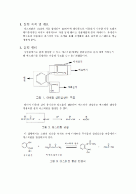 [일반화학실험] 아스피린 합성 : 유기산과 알코올이 반응하여 에스터가 도는 과정을 통해 실생활에 매우 유익한 아스피린을 합성 정제해 본다.-1페이지