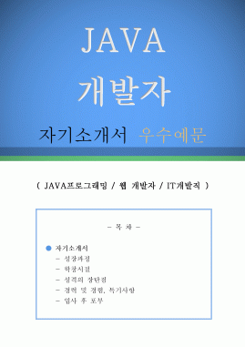 JAVA프로그래머 자기소개서 우수예문 (JAVA프로그래머 자소서,자바 프로그래머 자기소개서,웹개발자 자기소개서,IT개발직 자소서,개발직 합격예문,JAVA 우수예문,자바 잘쓴예,샘플)-1페이지