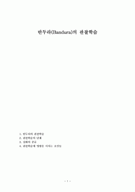 반두라(반듀라 / Bandura)의 관찰학습 (반두라의 관찰학습, 관찰학습의 단계, 강화의 종류, 관찰학습에 영향을 미치는 요인들)-1페이지