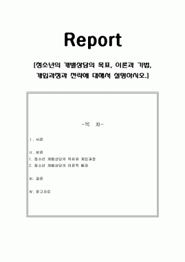 청소년의 개별상담의 목표, 이론과 기법, 개입과정과 전략에 대해서 설명.-1페이지