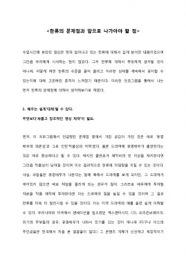 한류의 문제점과 앞으로 나가아야 할 점 - 한류에 대한 자신의 생각-1페이지