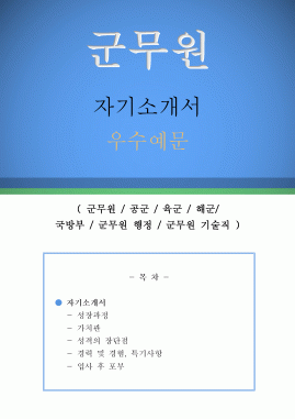 군무원 자기소개서 우수예문(군무원 자소서,공군 군무원 자기소개서,육군 군무원 자기소개서,해군, 국방부, 군무원행정 자소서,군무원 기술직 합격예문,잘쓴예,군무원 자소서 샘플)-1페이지