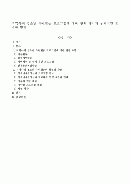 지역사회 청소년 수련활동 프로그램에 대한 현황 파악과 구체적인 활성화 방안 (지역사회 청소년 수련활동 프로그램에 대한 현황 파악 , 지역사회 청소년 수련활동의 활성화 방안)-1페이지