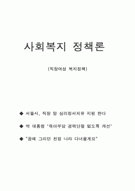 (사회복지정책) 직장여성복지정책 기사분석, 개인의견발표-1페이지