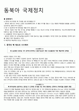 동북아 국제정치 (중국의 핵 태도의 수수께끼, 국내와 조직의 구속, 핵무기와 핵공격, 중국 군사 작전, 핵무기 시스템 배치, 중국의 핵 자세의 미래 방향)-1페이지