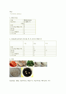 [체급식 및 실습] 단체급식 식단짜기 - 작업공정표 & 표준레시피 (대상-여고생100명, 2000Kcal)-1페이지