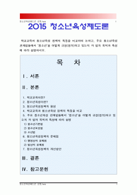 [청소년육성제도론] 학교교육과 청소년육성정책의 특징 비교하여 논하고 주요 청소년육성관계법들에서 청소년을 어떻게 규정(정의)하고 있는지 각 법의 목적과 특성에 따라 설명-학교교육,청소년육성관계법,청소년-1페이지