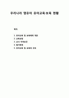 한국 영유아 유아교육·보육 현황 {유아교육 보육체계, 교육과정, 교사 자격요건, 평가체계, 유아교육 및 보육의 규모}-1페이지