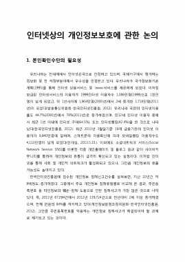 인터넷상의 개인정보보호(個人情報保護)에 관한 논의(본인확신수단의 필요성 및 인터넷 본인확인수단의 적용 확산)-1페이지