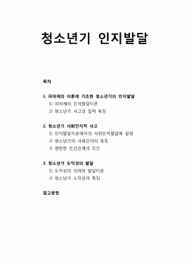 [청소년靑少年교육개론] 청소년기 인지발달 - 피아제의 이론에 기초한 청소년기의 인지발달, 청소년기 사회인지적 사고, 청소년기 도덕성의 발달-1페이지