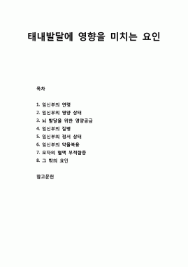 [영유아발달] 태내발달(胎內發達)에 영향을 미치는 요인 - 임신부의 연령과 영양 상태 및 질병과 정서 상태, 약물복용, 뇌 발달을 위한 영양공급, 모자의 혈액 부적합증과 그외 요인-1페이지