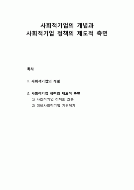 사회적社會的기업의 개념과 사회적기업 정책의 제도적 측면(사회적기업 정책의 흐름 및 예비사회적기업 지원체계)-1페이지